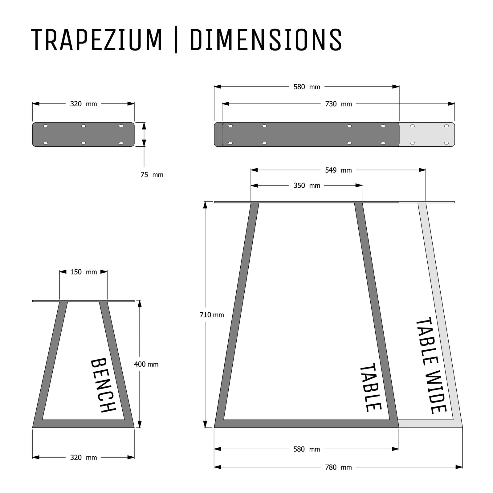 Trapezium Table Legs | Trestle Shape | FREE Express Delivery